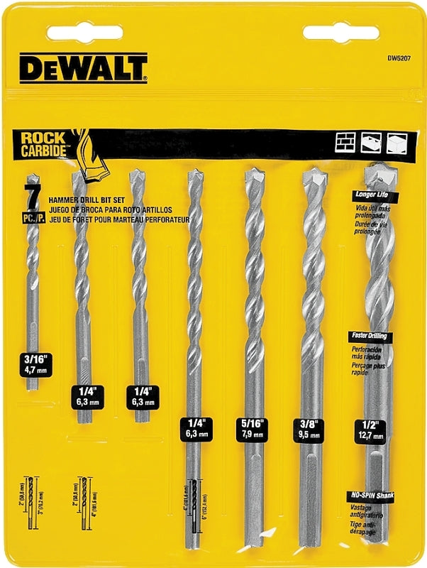DEWALT DW5207 Hammer Drill Bit Set, Premium, 7-Piece, Carbide, Silver – Shell Lumber and Hardware