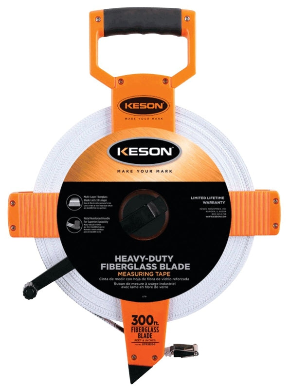 Keson OTR18300 Tape Measure, 300 ft L Blade, 1/2 in W Blade, Fiberglas ...
