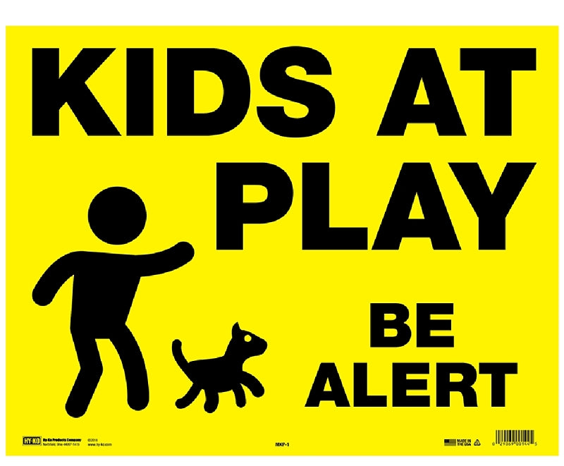 Hy-Ko MKP-1 Yard Sign, KIDS AT PLAY BE ALERT, Black Legend, Yellow Bac ...