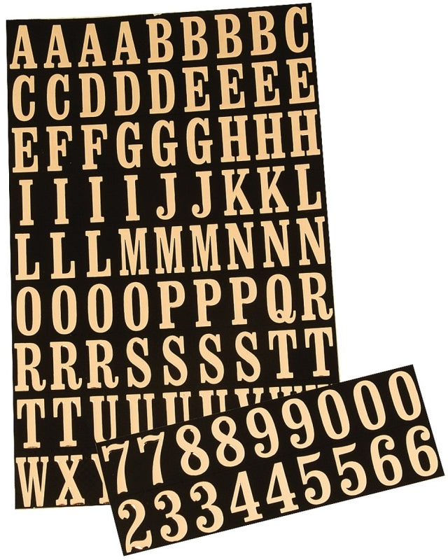 Hy-Ko MM-2 Packaged Number and Letter Set, 7/8 in H Character, Gold Ch ...