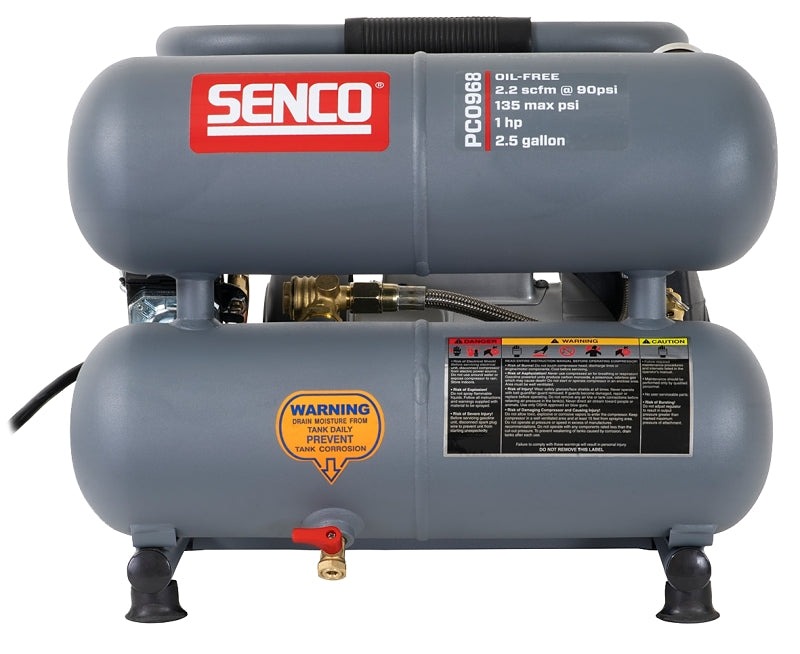 Senco PC0968 Air Compressor, Tool Only, 2.5 gal Tank, 1 hp, 115 V, 135 ...