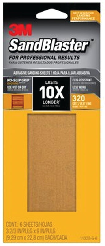 3M SandBlaster Series 11320-G-6 Sandpaper, 9 in L, 3-2/3 in W, 320 Gri ...