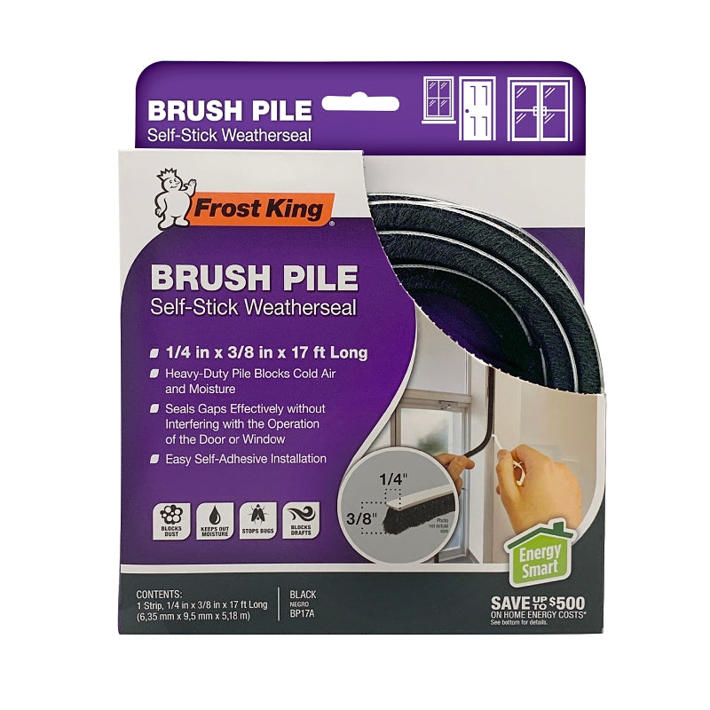 Frost King BP17A Brush Pile Weatherseal, 1/4 in W, 17 ft L, Rubber, Bl ...