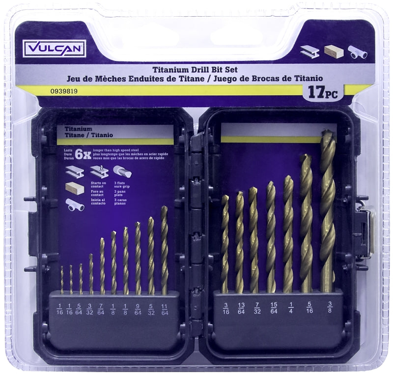 Vulcan 871570OR Drill Bit Set, 17-Piece, High Speed Steel/Titanium Nit ...