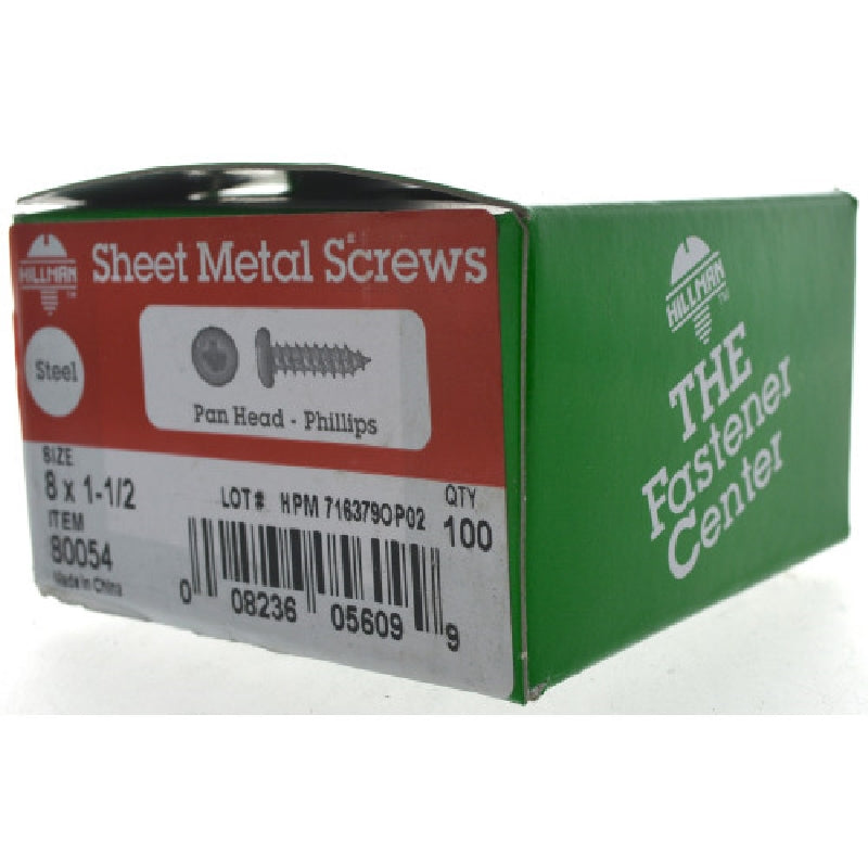 Hillman Pan Head Phillips Drive Sheet Metal Screws Steel 8 x 1-1/2 in ...
