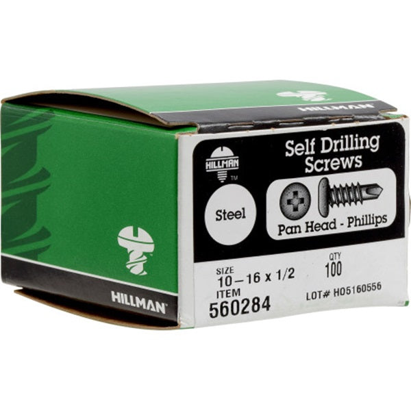 Hillman Pan Head Phillips Drive Self Drilling Screws Steel 10-16 x 1/2 ...