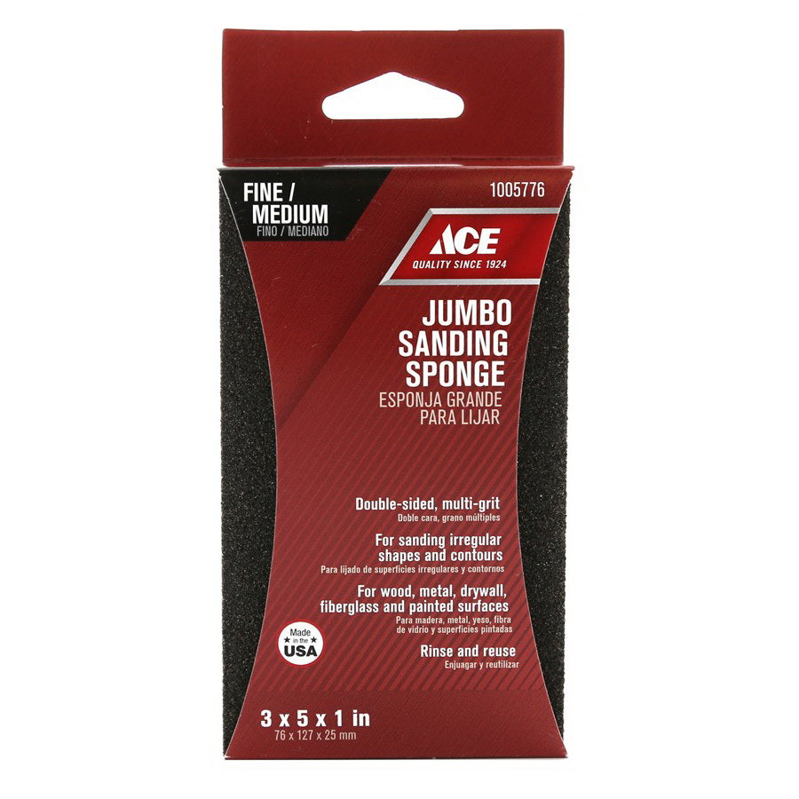 Ace Aluminum Oxide Contour Sanding Sponge 3 in. W x 5 in. L Fine/Mediu ...