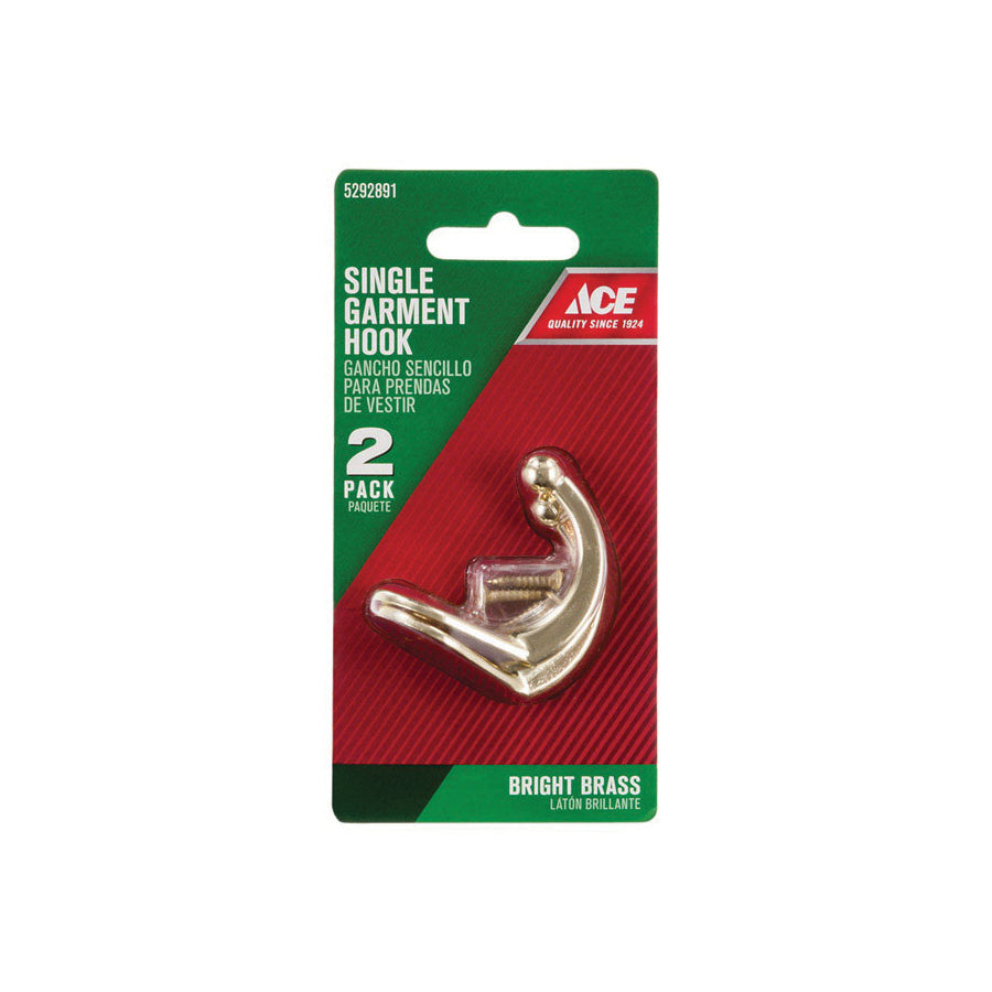 Ace Small Single Garment Hook 1-3/4 in. L Brass 2 pk – Shell Lumber and ...