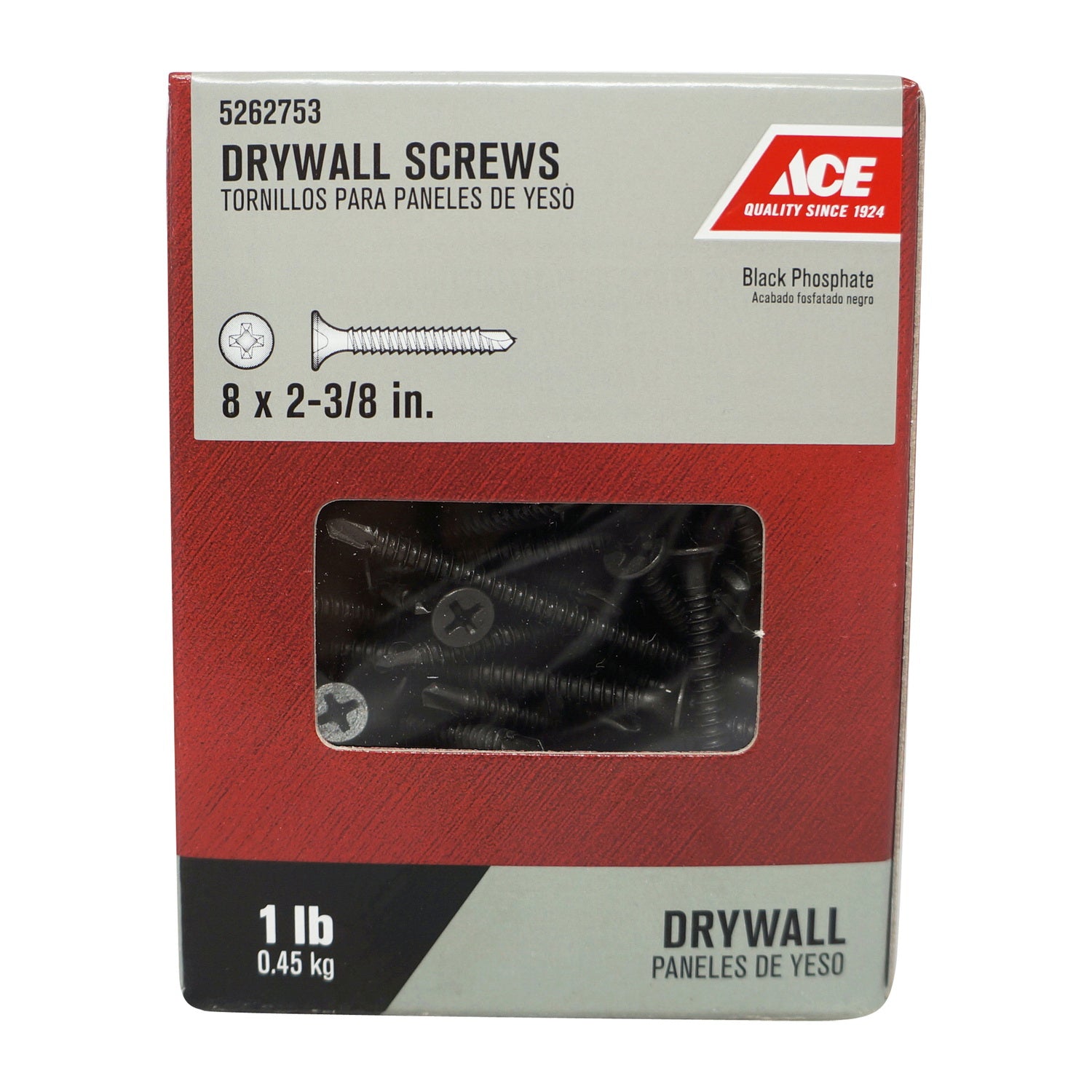 Ace No. 8 x 2-3/8 in. L Phillips Bugle Head Black Phosphate Steel Dryw ...