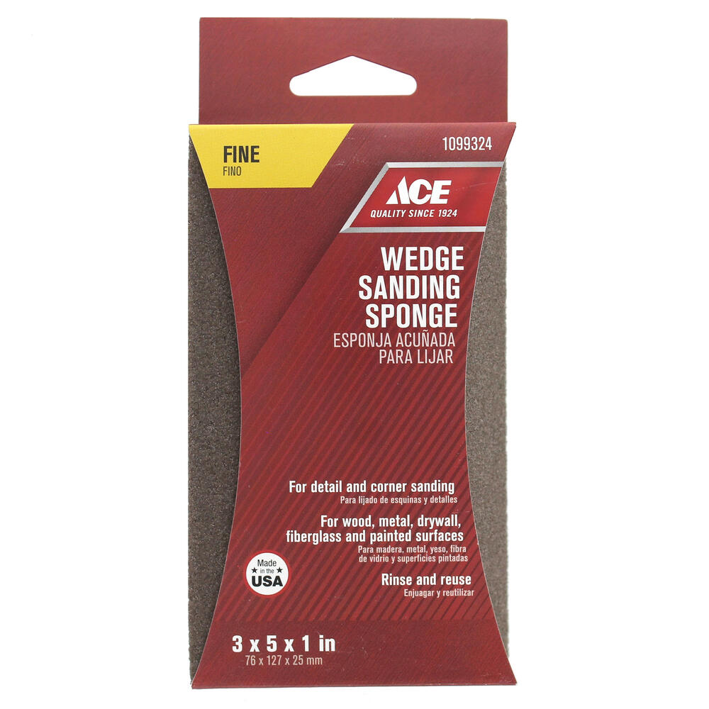 Ace Aluminum Oxide Wedge Sanding Sponge 3 in. W x 5 in. L Fine 120 Gri ...