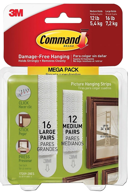 Command 17209-28ES Medium and Large Picture Hanging Strip, 12, 16 lb ...