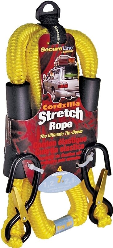 SecureLine CZB4 Stretch Rope, 8 mm Dia, 4 ft L, Polypropylene, Yellow ...