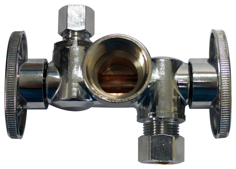 Plumb Pak K2902DHLF Dual Shut-Off Valve, 1/2 x 3/8 x 1/4 in Connection ...