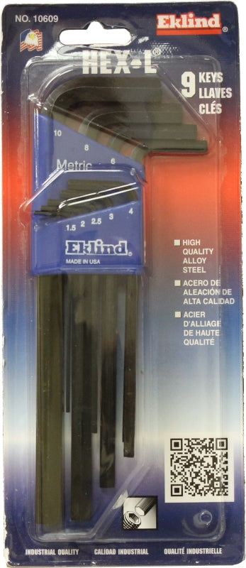 Eklind 10609 Hex Key Set, Includes: 1.5 to 10 mm Keys, 9-Piece, Steel ...