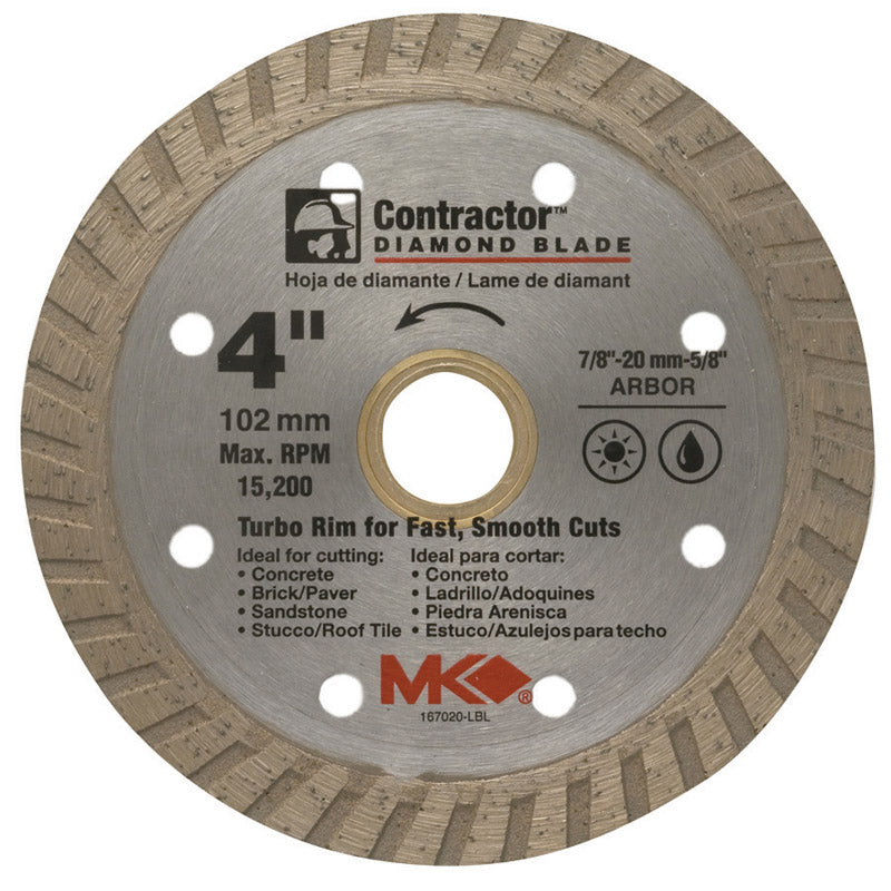 M.K. Diamond 4 in. Dia. Diamond Wet/Dry Continuous Turbo Rim Saw Blade ...