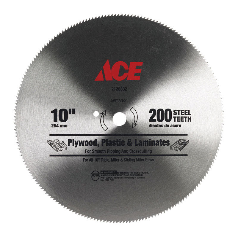 Ace 10 in. Dia. 200 teeth Steel Circular Saw Blade For Fine Tooth Fini ...