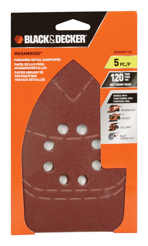 Black+Decker Mega Mouse Aluminum Oxide Sandpaper 120 Grit Fine 5 pk ...