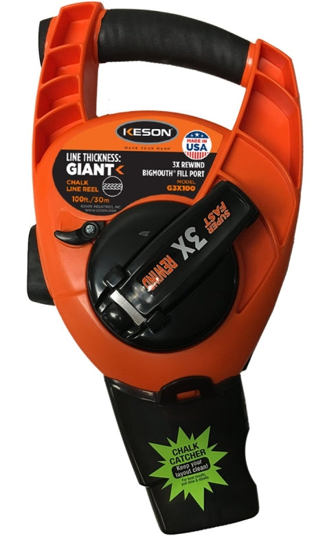 Keson G3X100 Chalk Line Reel, 12 oz Chalk Capacity, 100 ft L Line, Erg ...