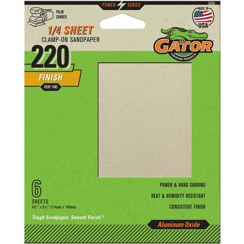 Gator 5030 Sanding Sheet, 4-1/2 in W, 5-1/2 in L, 220 Grit, Extra Fine ...