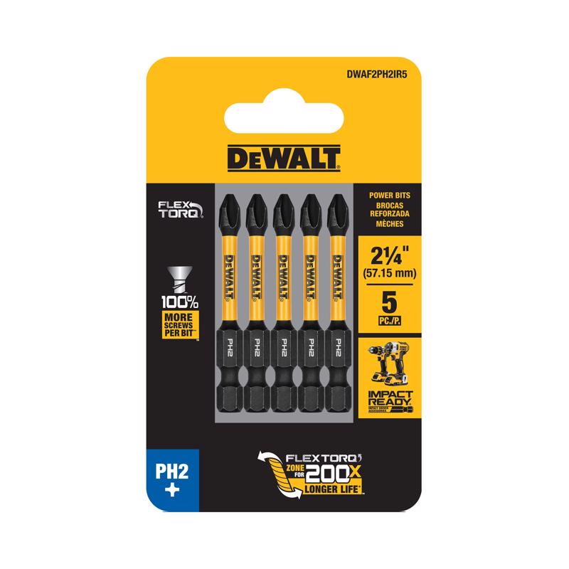 DeWalt FlexTorq Phillips #2 X 2-1/4 in. L Screwdriver Bit Steel 5 pc ...