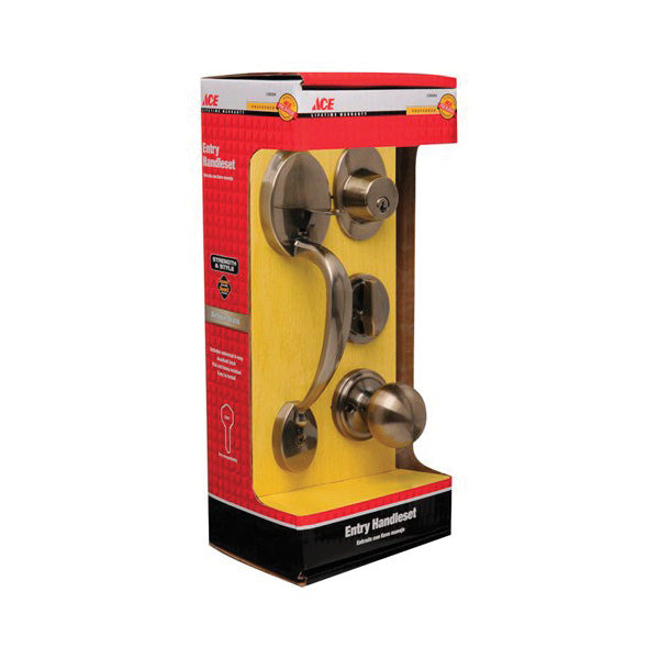 Ace Colonial Antique Brass Steel Entry Handleset ANSI Grade 2 1-3/4 in ...