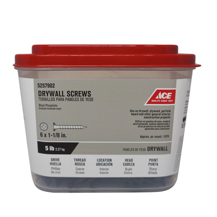 Ace No. 6 x 1-1/8 in. L Phillips Bugle Head Black Phosphate Steel Dryw ...