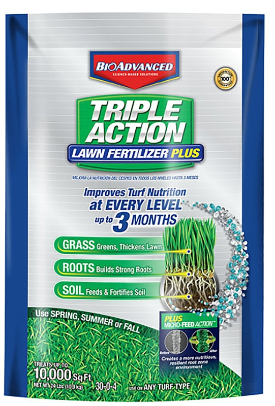 BioAdvanced 709861F Lawn Fertilizer Plus, 24 lb Bag, Granular, 30-0-4 ...
