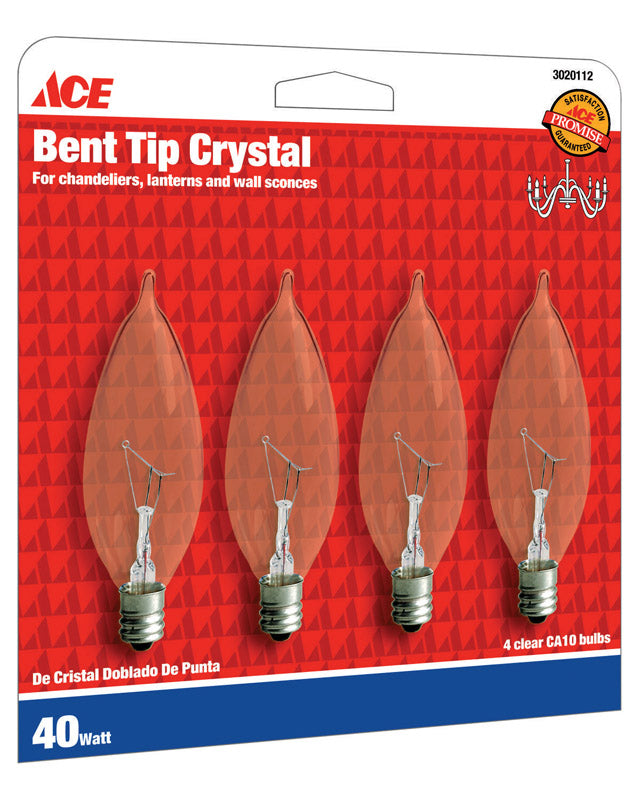 Ace Incandescent Light Bulb 40 watts 370 lumens Bent Tip CA10 Candelab ...