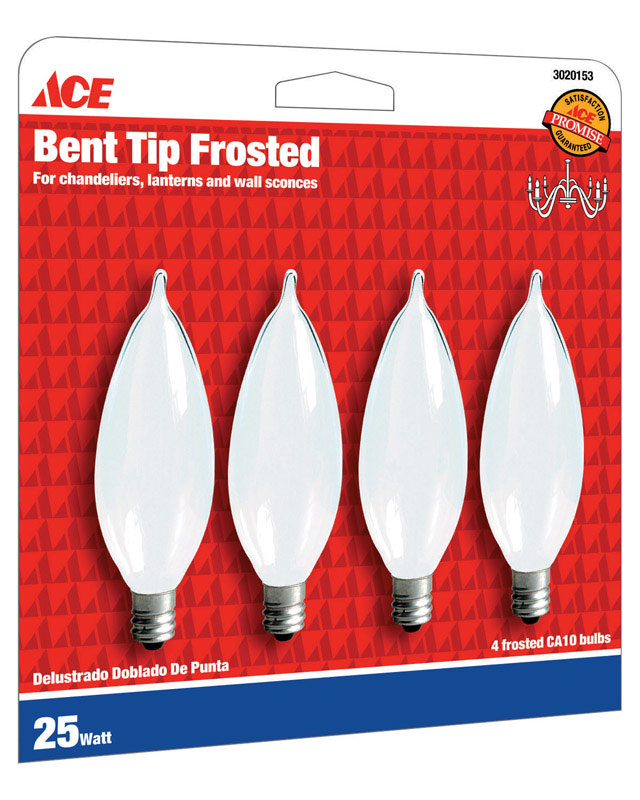 Ace Incandescent Light Bulb 25 watts 235 lumens Bent Tip CA10 Candelab ...