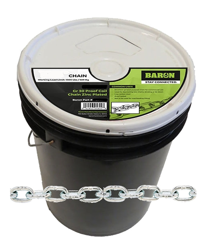 Baron PC3018P Proof Coil Chain, 1/8 in, 500 ft L, 30 Grade – Shell ...