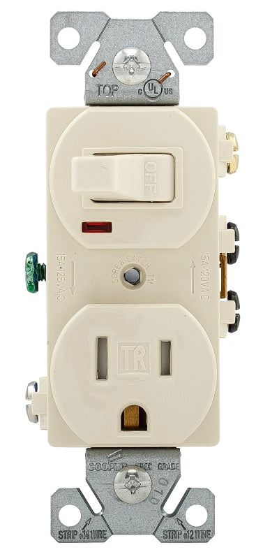 Eaton Cooper Wiring TR274LA Combination Switch/Receptacle, 2 -Pole, 15 ...