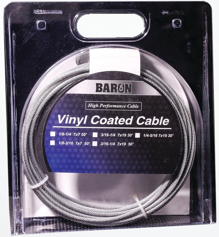 Baron 50201/50210 Aircraft Cable, 1/8 to 3/16 in Dia, 50 ft L, 340 lb ...