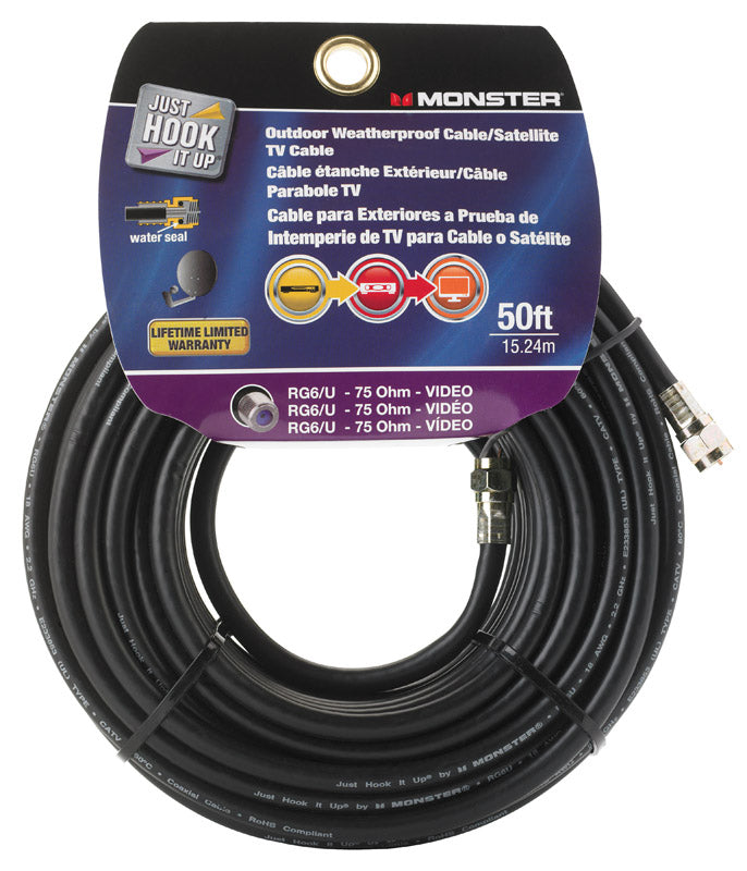 Monster Just Hook it Up 50 ft. ft. L Weatherproof Video Coaxial Cable ...