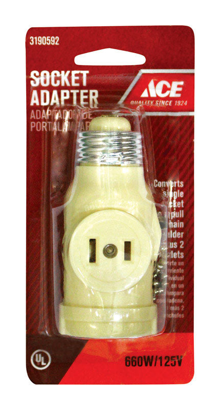 Ace Pull Chain Socket w/Outlets 660 watts 125 volts Medium Ivory ...