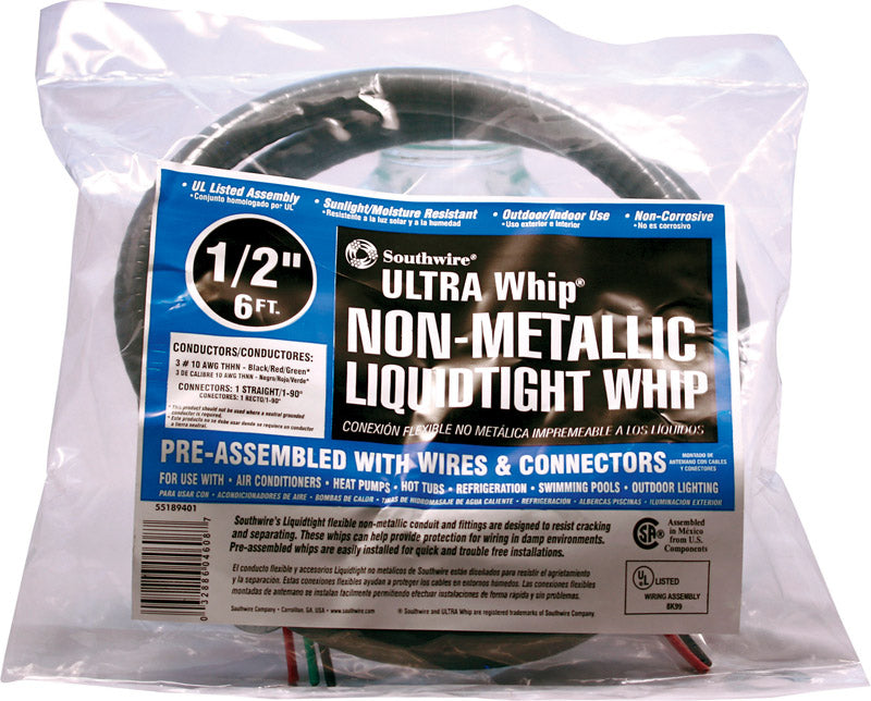 Southwire Cable Whip 1/2 in. x 6 ft. 10 Ga, 3 Conductor 6 ft. – Shell ...