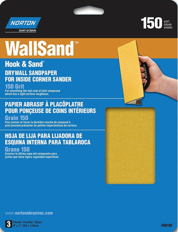 Norton 68102 Corner Sandpaper, 8 in L, 7 in W, P150 Grit, Fine, Alumin ...