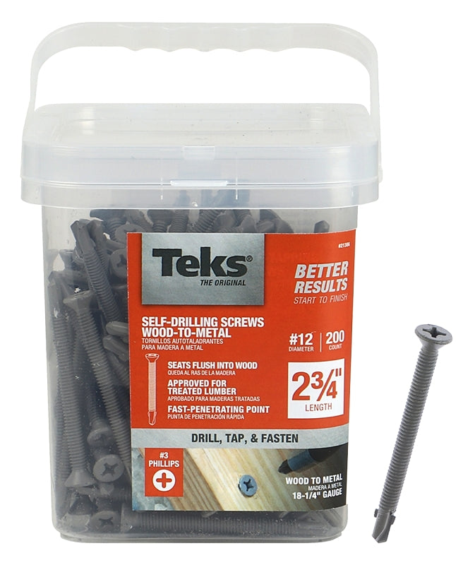 Teks 21386 Roofing Screw, #12 Thread, Fine Thread, Hex, Phillips Drive ...