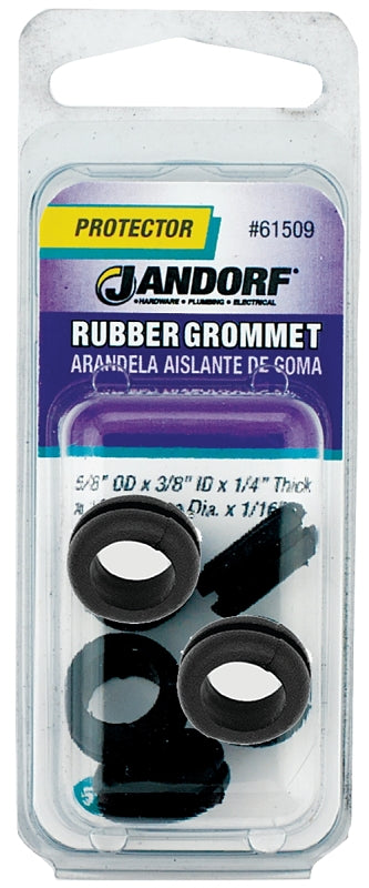 Jandorf 61509 Grommet, 3/8 in ID, 5/8 in OD, Rubber, Black, 1/4 in Thi ...