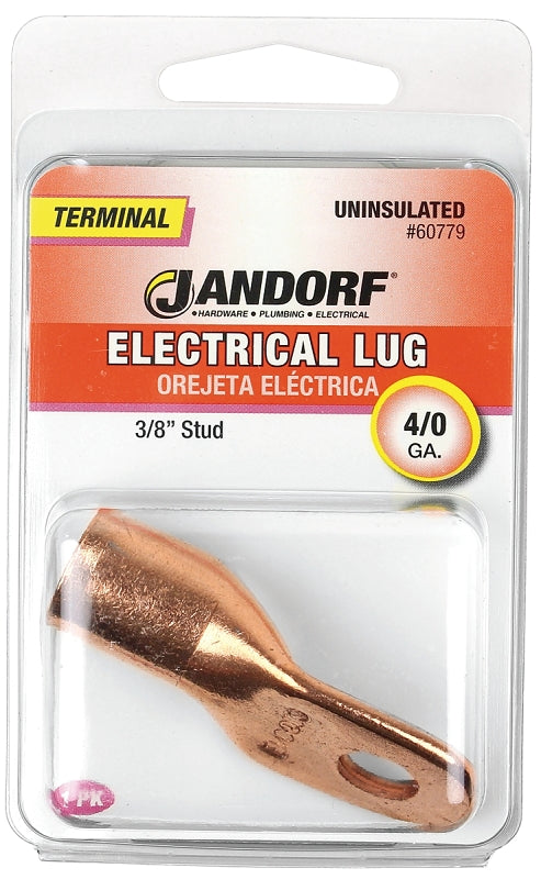 Jandorf 60779 Electrical Lug, 4/0 AWG Wire, 3/8 in Stud, Copper Contac ...