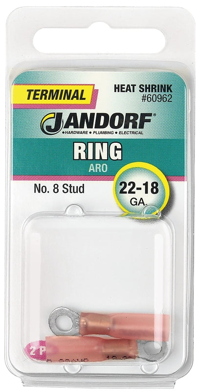 Jandorf 60962 Ring Terminal, 22 to 18 AWG Wire, #8 Stud, Copper Contac ...