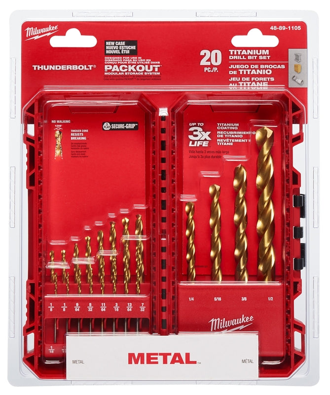 Milwaukee Thunderbolt 48-89-1105 Drill Bit Set, 20-Piece, Steel, Titan ...
