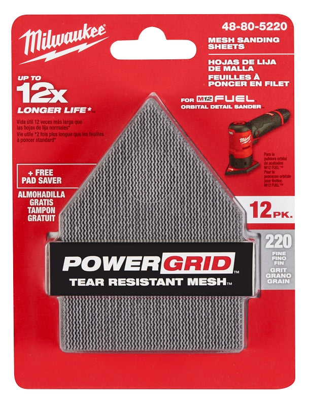 Milwaukee 48-80-5220 Mesh Sanding Sheet, 3-5/8 in W, 3-3/4 in L, 220 G ...