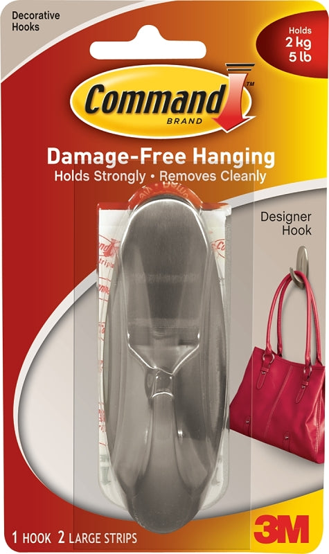 Command 17083-BN Designer Hook, 5 lb, 1-Hook, Metal, Brushed Nickel ...