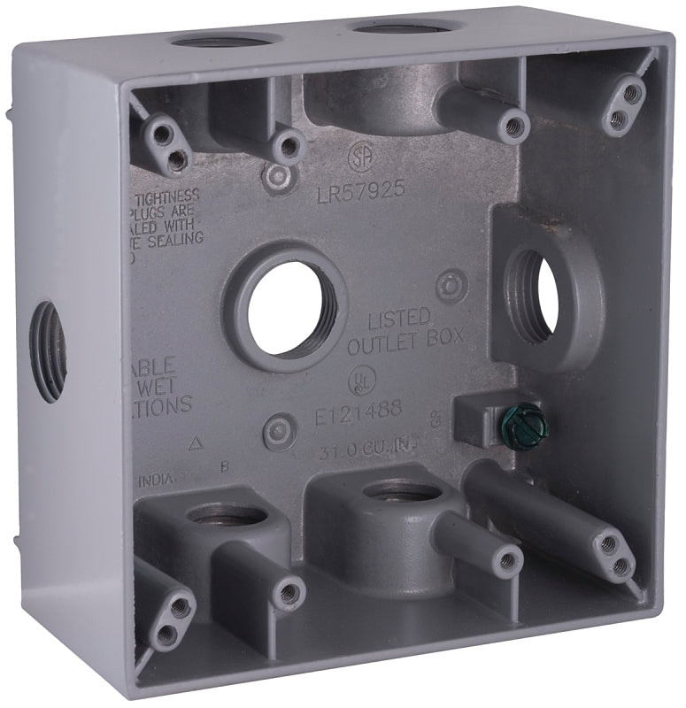 Hubbell 5338-0 Weatherproof Box, 7-Outlet, 2-Gang, Aluminum, Gray, Pow ...
