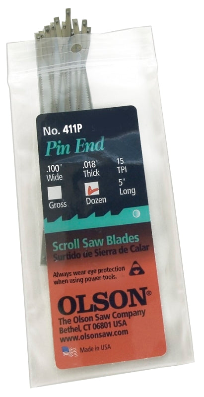 Olson SC411DZ Scroll Saw Blade, Regular Teeth, 15 TPI, 0.1 in W, 5 in ...