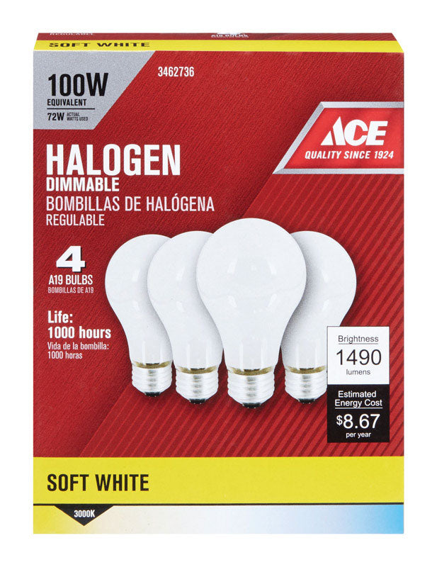 Ace Halogen Light Bulb 72 watts 1270 lumens A-Line A19 Medium Base (E2 ...