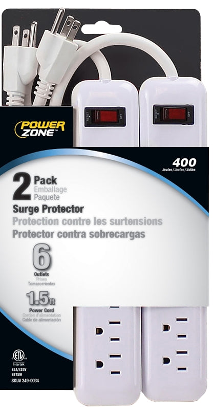 PowerZone OR2013X2 Surge Protector, 125 V, 15 A, 6-Outlet, 400 Joules ...