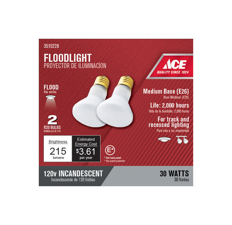 Ace Incandescent Light Bulb 30 watts 215 lumens 2700 K Floodlight R20 ...