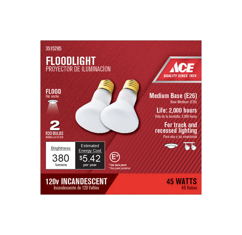 Ace Incandescent Light Bulb 45 watts 380 lumens 2700 K Floodlight R20 ...