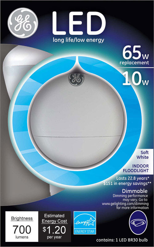 GE LED Bulb 10 watts 700 lumens 2700 K Medium Base (E26) BR30 Soft Whi ...